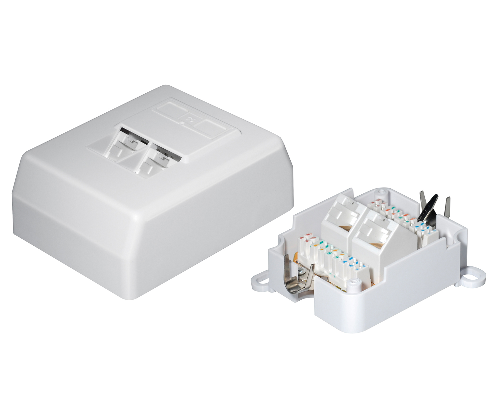 2 x RJ45 Steckdose, UTP, CAT 6A - Aufputzmontage | Transmedia ...